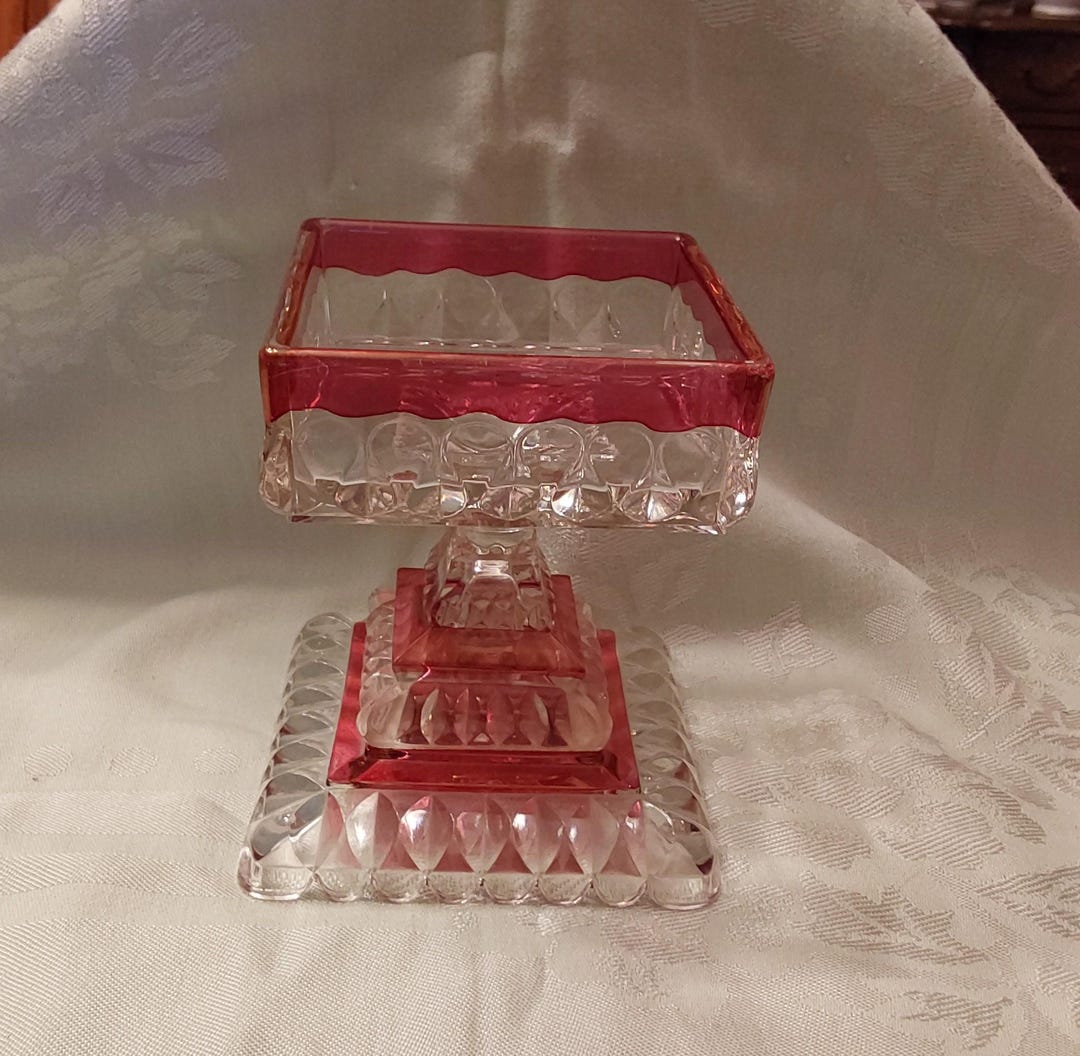 A Square Clear Glass With Ruby Flash 2 Piece Jeanette Glass Wedding ...