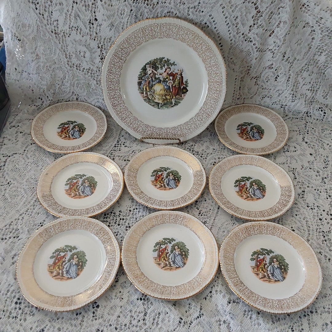 Homer Laughlin 9 Pc Cake Set 1 Large and 8 Matching Small Plates With a ...