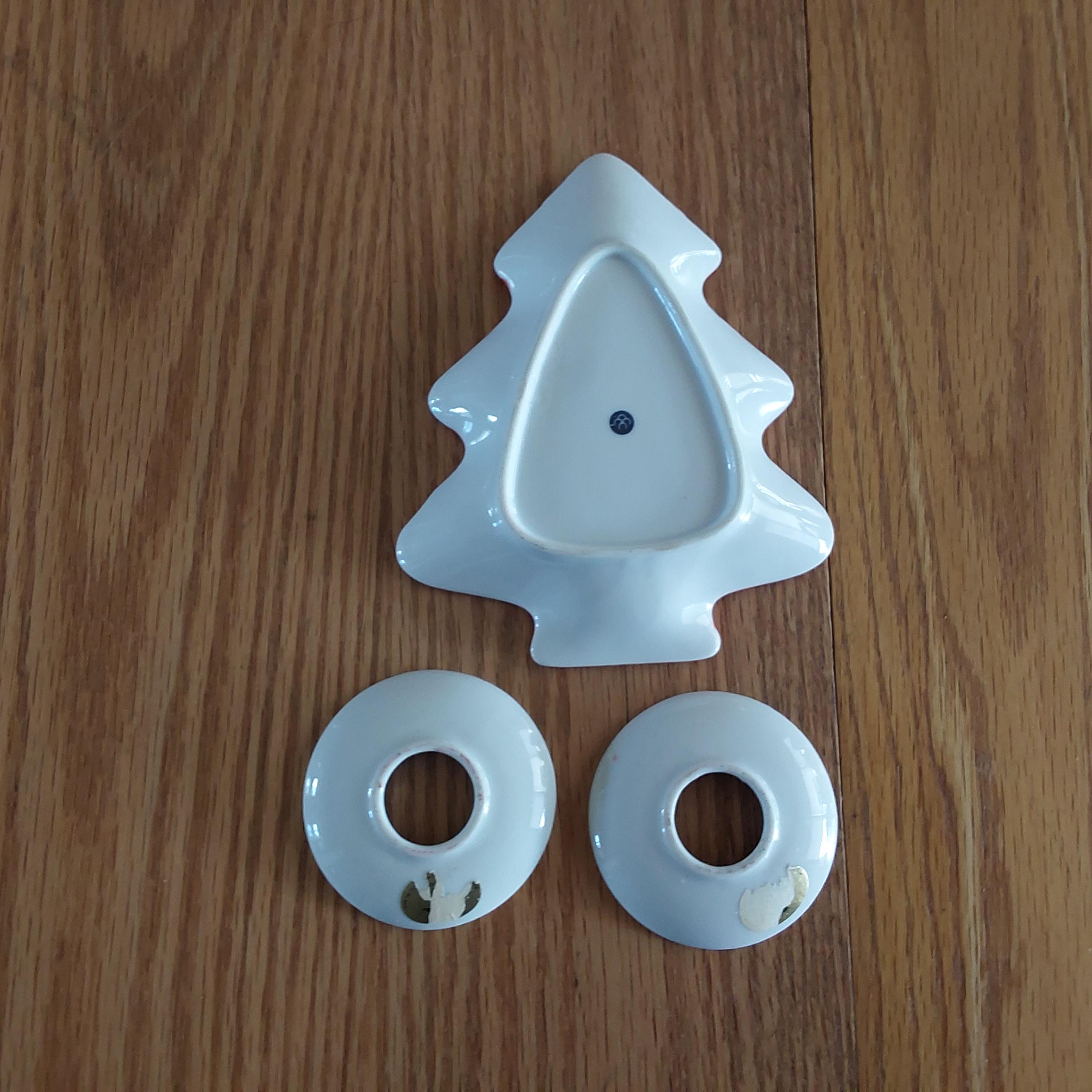 Trio of White Porcelain in a Christmas Tree Shaped Candy Dish Trimmed ...