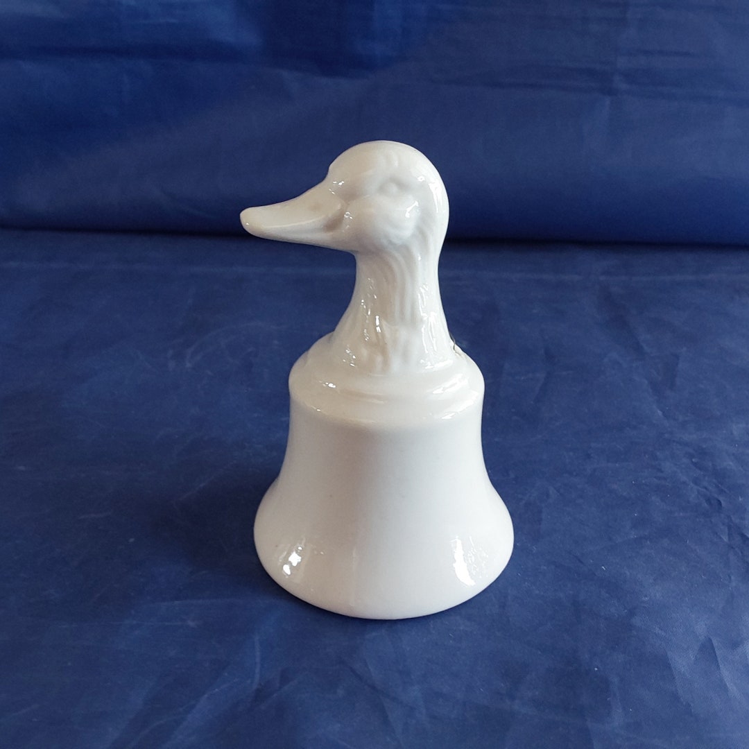 White Porcelain 3.5" Tall Table Top Hand Bell With a Duck Head Finial ...