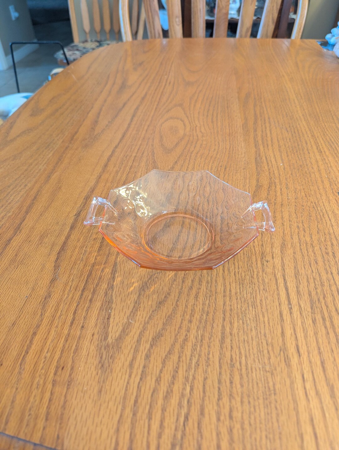 A Pink Depression Glass 6" Octagon Berry Bowl With Handles. Bowl 1519 ...