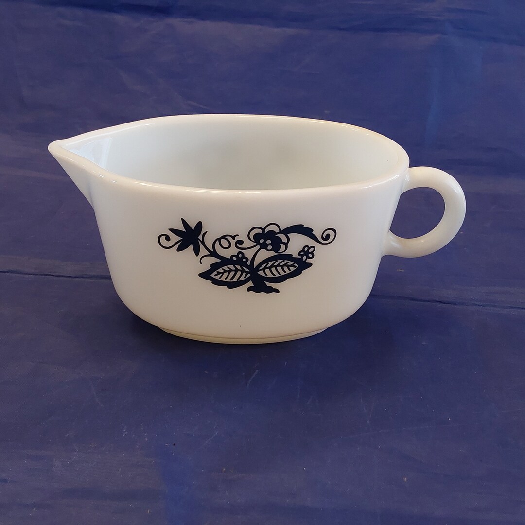 A Pyrex White Milk Glass Gravy Boat in the Blue Onion Pattern From the ...