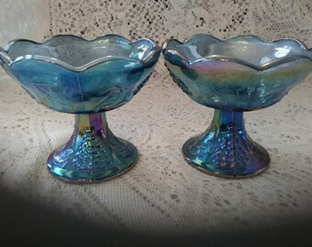A Matching Set of 2 Indiana Glass in Blue Carnival Glass Harvest ...