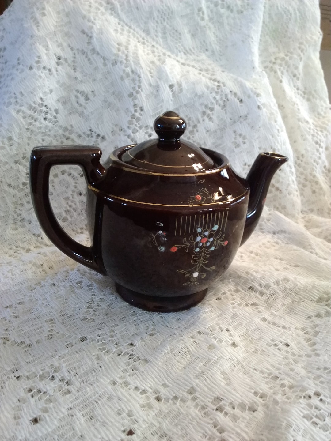 Vintage 3-cup Japanese Redware Pottery Teapot With Moriage Raised ...