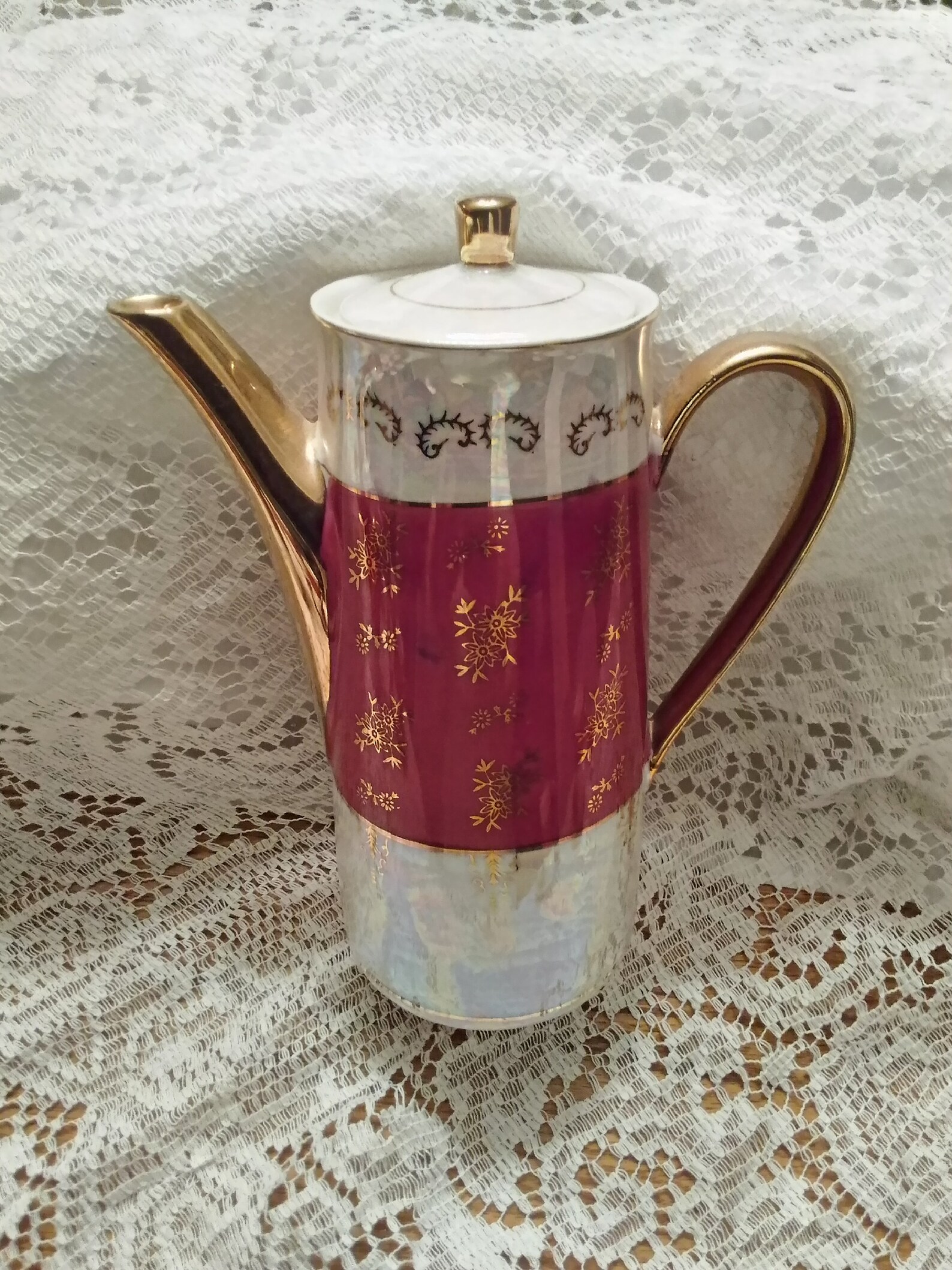 A 15 Piece Porcelain Tea Set in White Maroon and Gold - Etsy