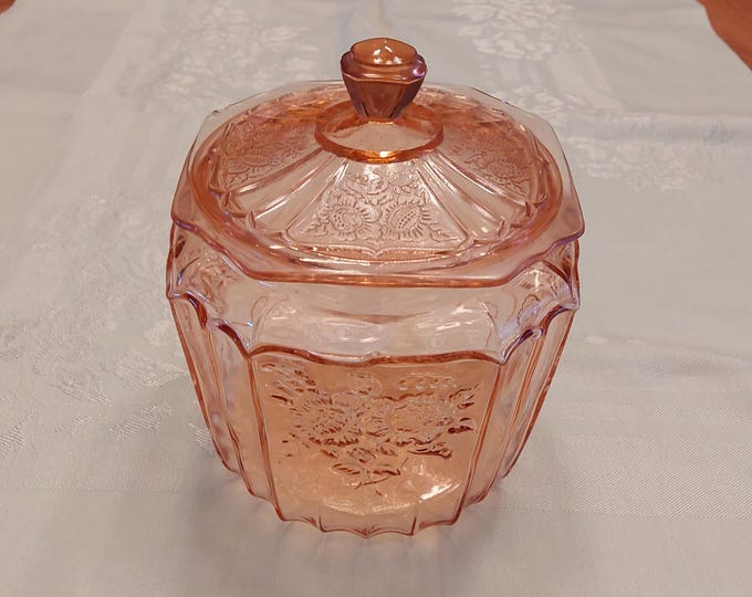 Anchor Hocking Pink Depression Glass Lidded Biscuit Jar in the Mayfair ...