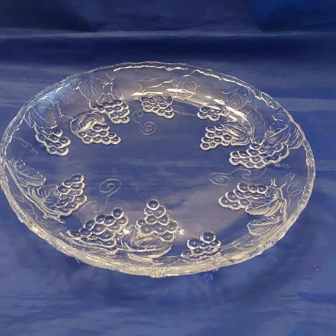 A 12 Inch Wide Clear Glass Serving Tray With an Embossed Grape Cluster ...