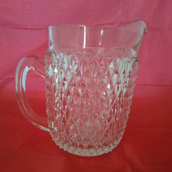 Vintage Glass Pitcher Diamond Cut - Etsy