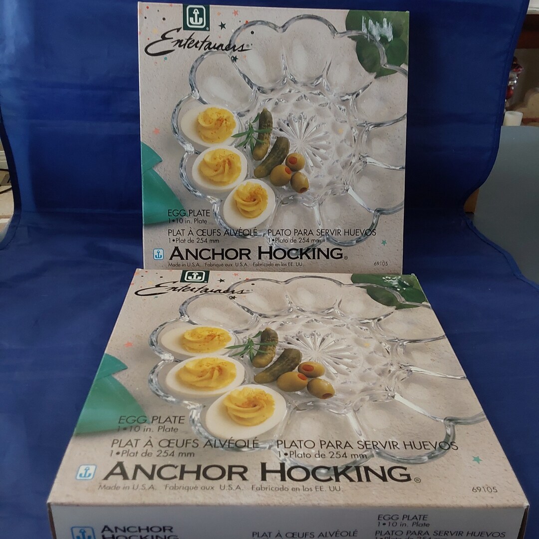 Two Anchor Hocking Clear Glass Deviled Egg Plates, Both New in the Box ...