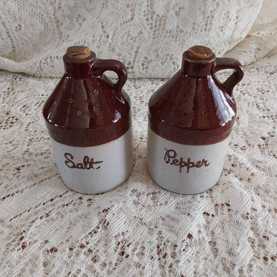 A Half Beige Half Brown 5" Tall Whiskey Jug Salt and Pepper Shakers ...