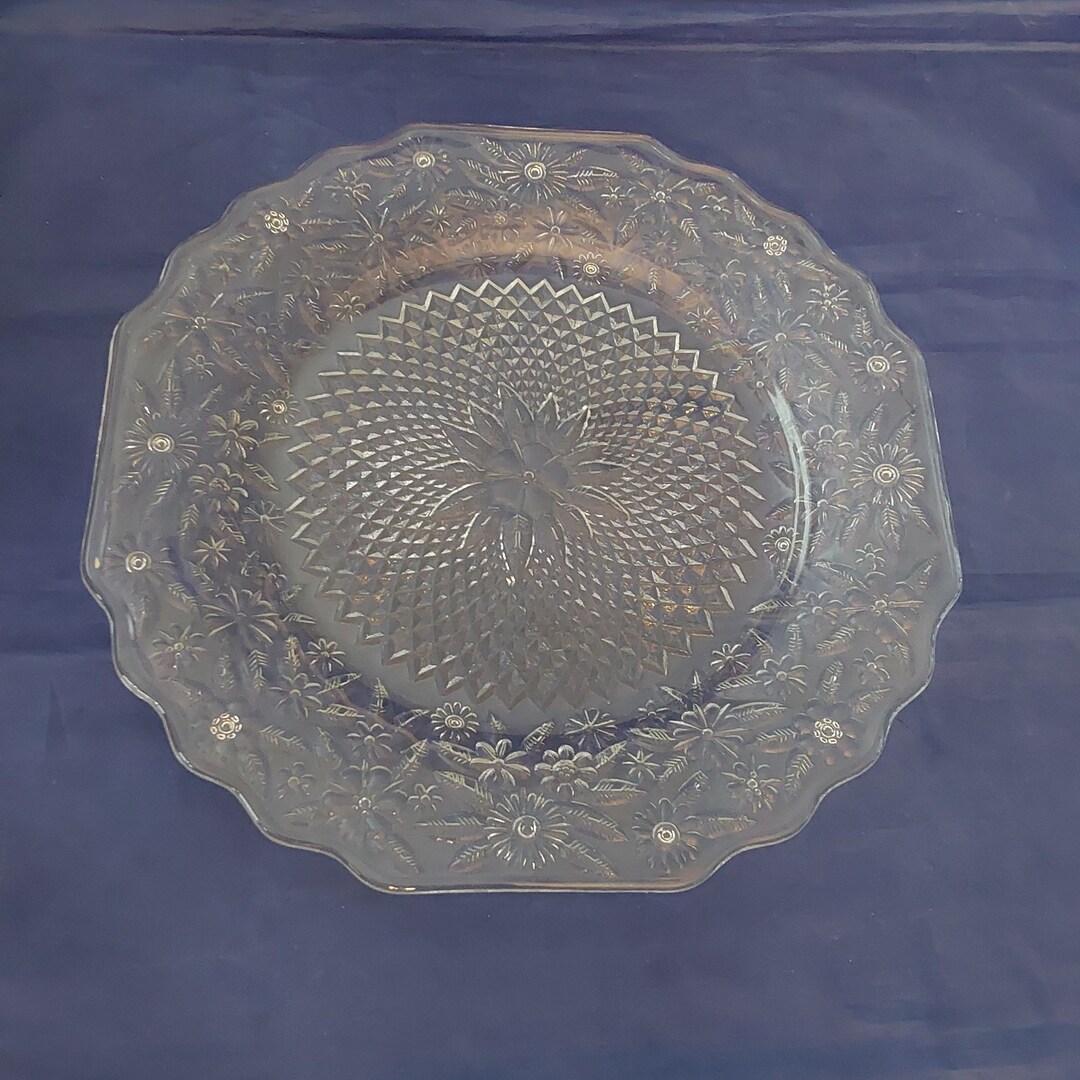 An 11" Indiana Glass Clear Pineapple and Floral Platter With a Unique ...