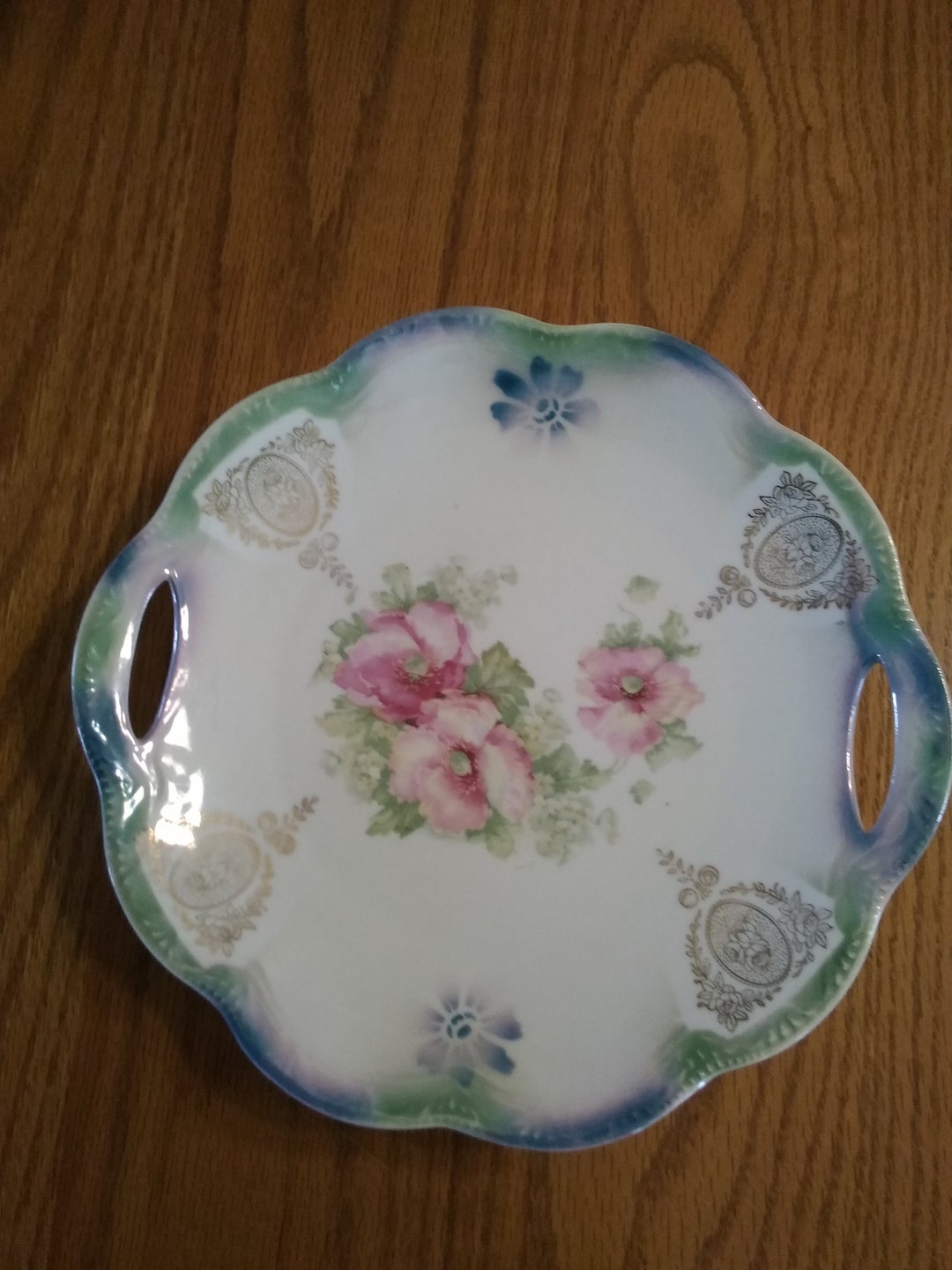From Bavaria, a 9.5" Lusterware Serving Plate With Soft Pink Flowers ...