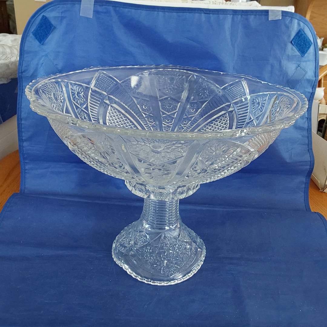 A Mckee Glass Clear Glass Punch Bowl and Matching Base in the Concord ...