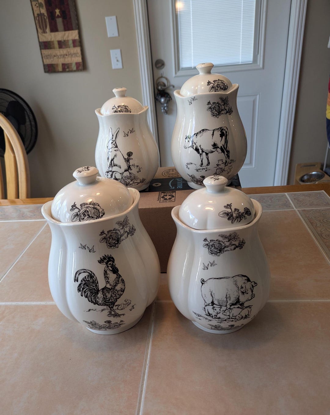 A Set of 4 Barnyard Toile Canisters Designed by Elisabeth Trostli for ...