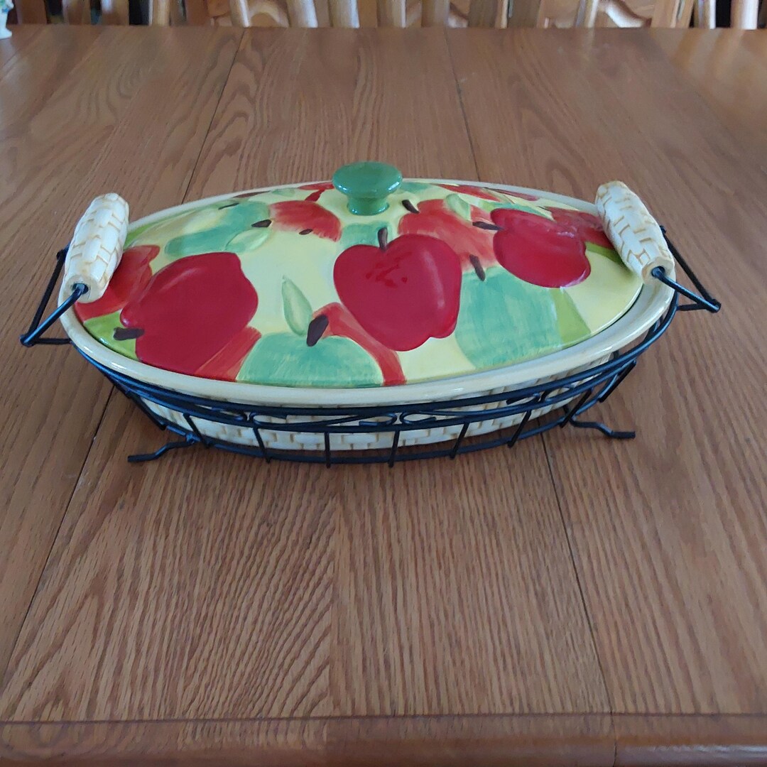 Temptations by Tara 2 Qt Oval Ceramic Casserole Basket Weave, Decorated ...