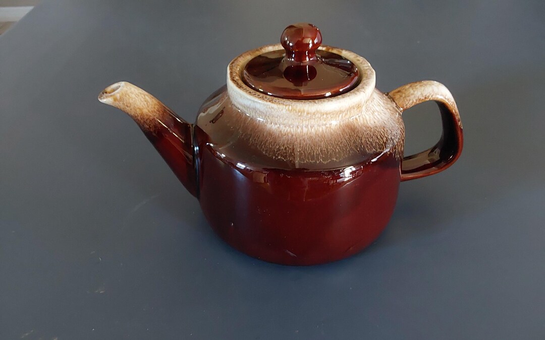 A Marked Mccoy Pottery Brown Stoneware With White Drip Glazed Teapot ...