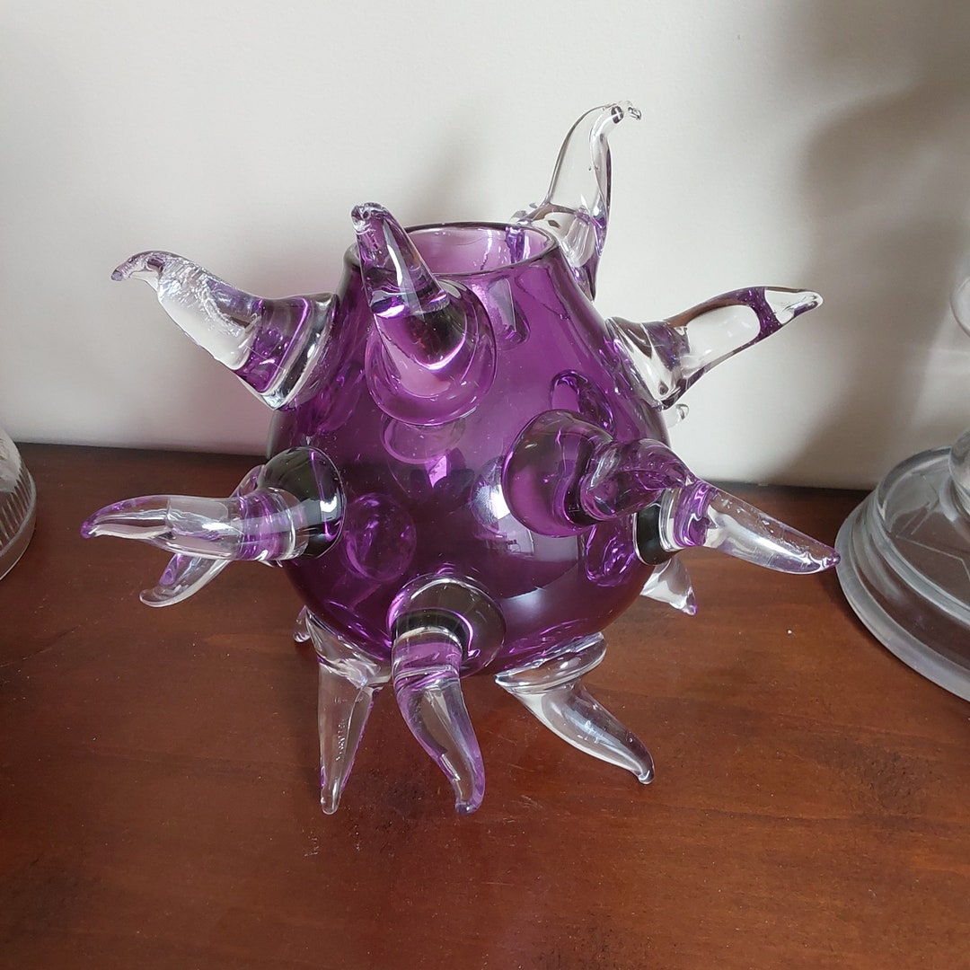 Purple and Clear Art Glass Signed Vase With Tentacles on This Murano ...