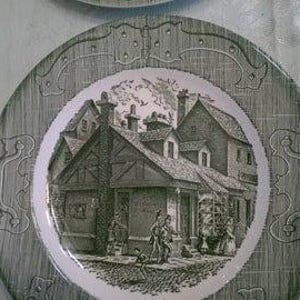 The Old Curiosity Shop Set 4-10 Dinner Plates in Green Transferware by ...