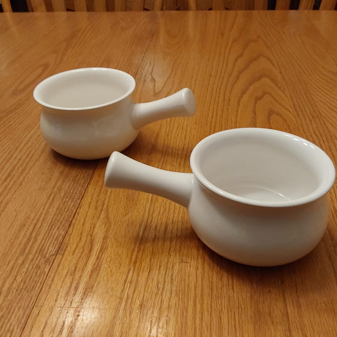 A Pair of Crofton 16 Oz White Ceramic Handled Soup or Chili Bowls, That ...