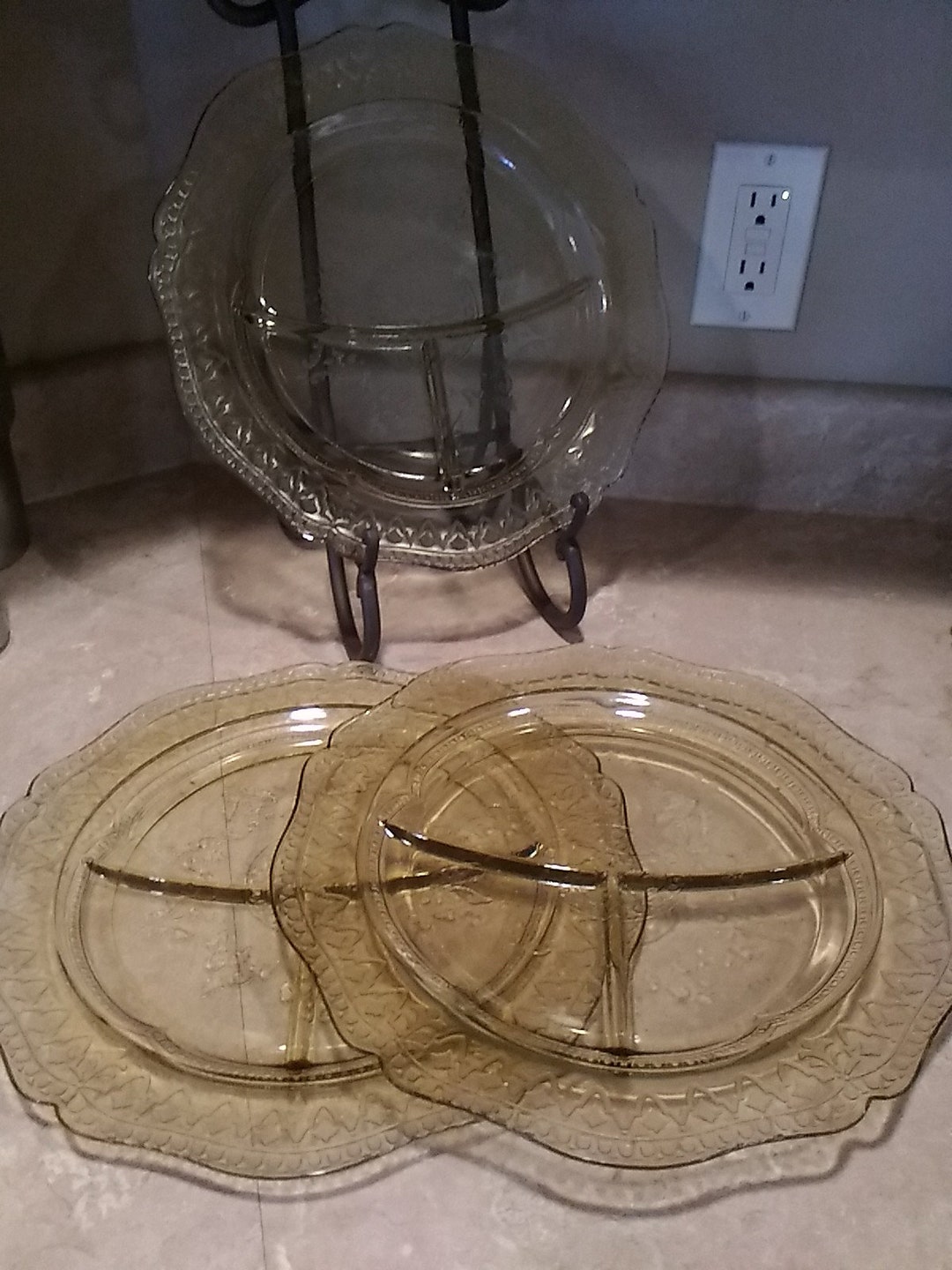 Set of 3 Yellow Depression Glass Plates and Sectioned in the - Etsy