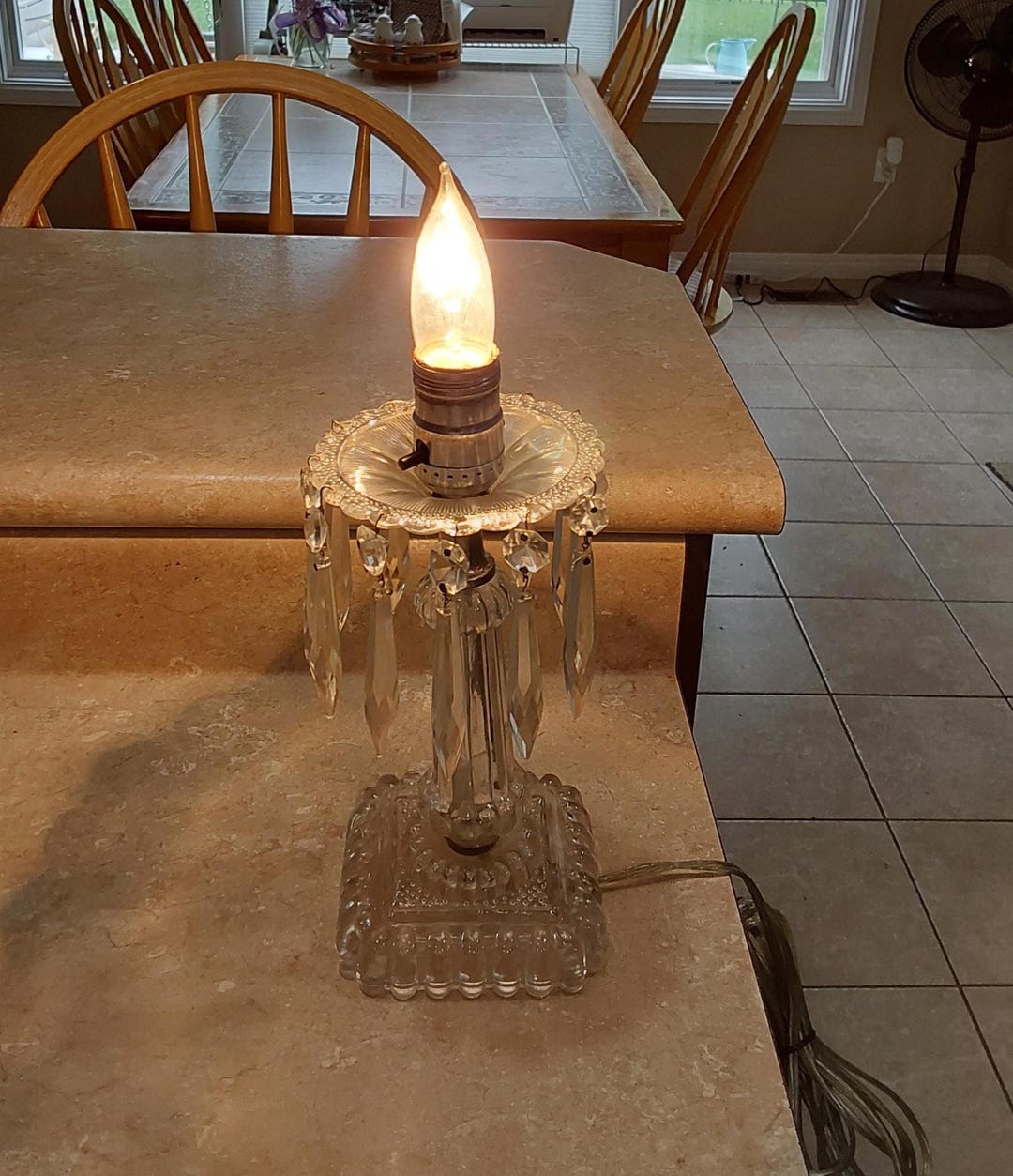 A Clear Glass Boudoir Lamp With Hanging Prisms. Lamp 36 - Etsy