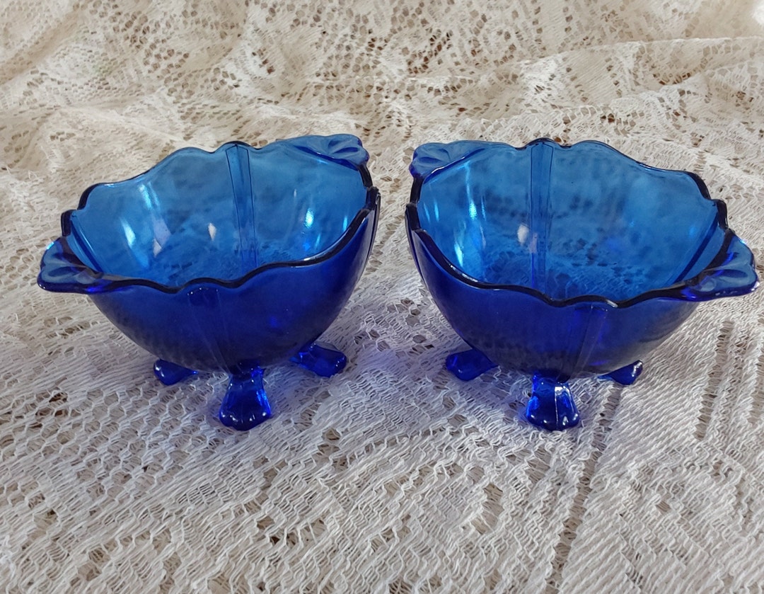 A Matching Pair of Cobalt Blue Glass Round Tab Handled Dessert Bowls ...