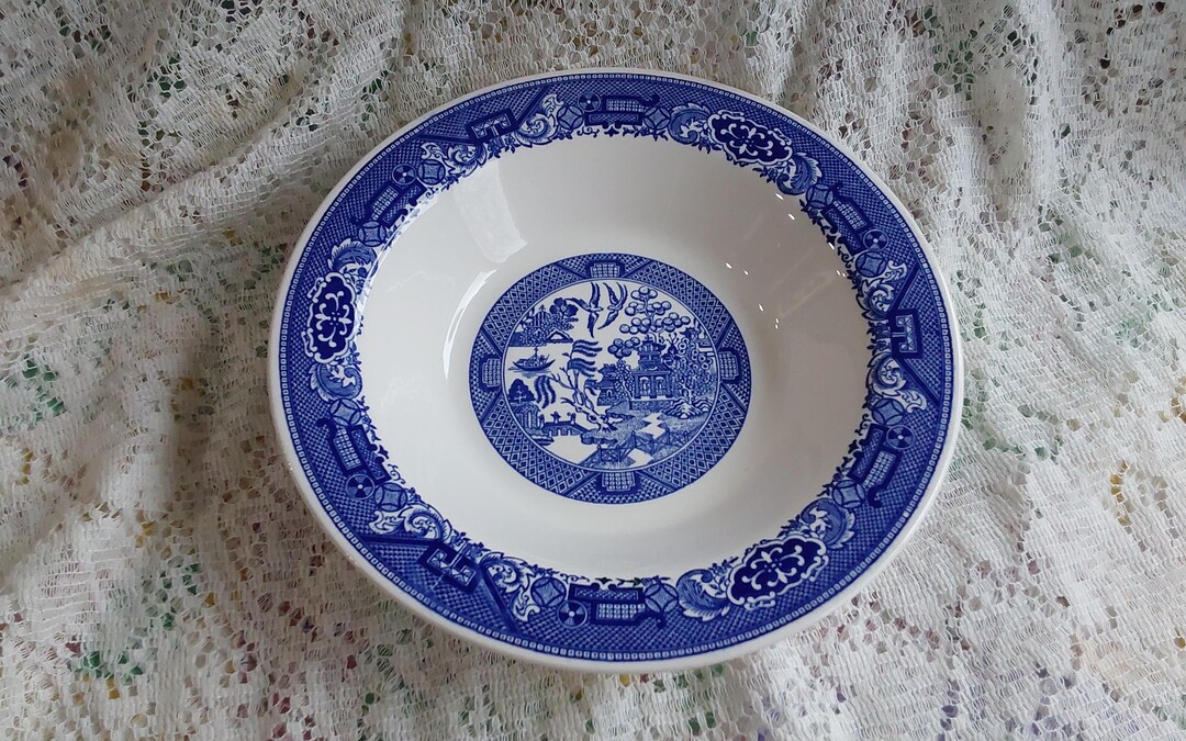 A Green Backstamped White Willow Ware by Royal China With a Blue ...