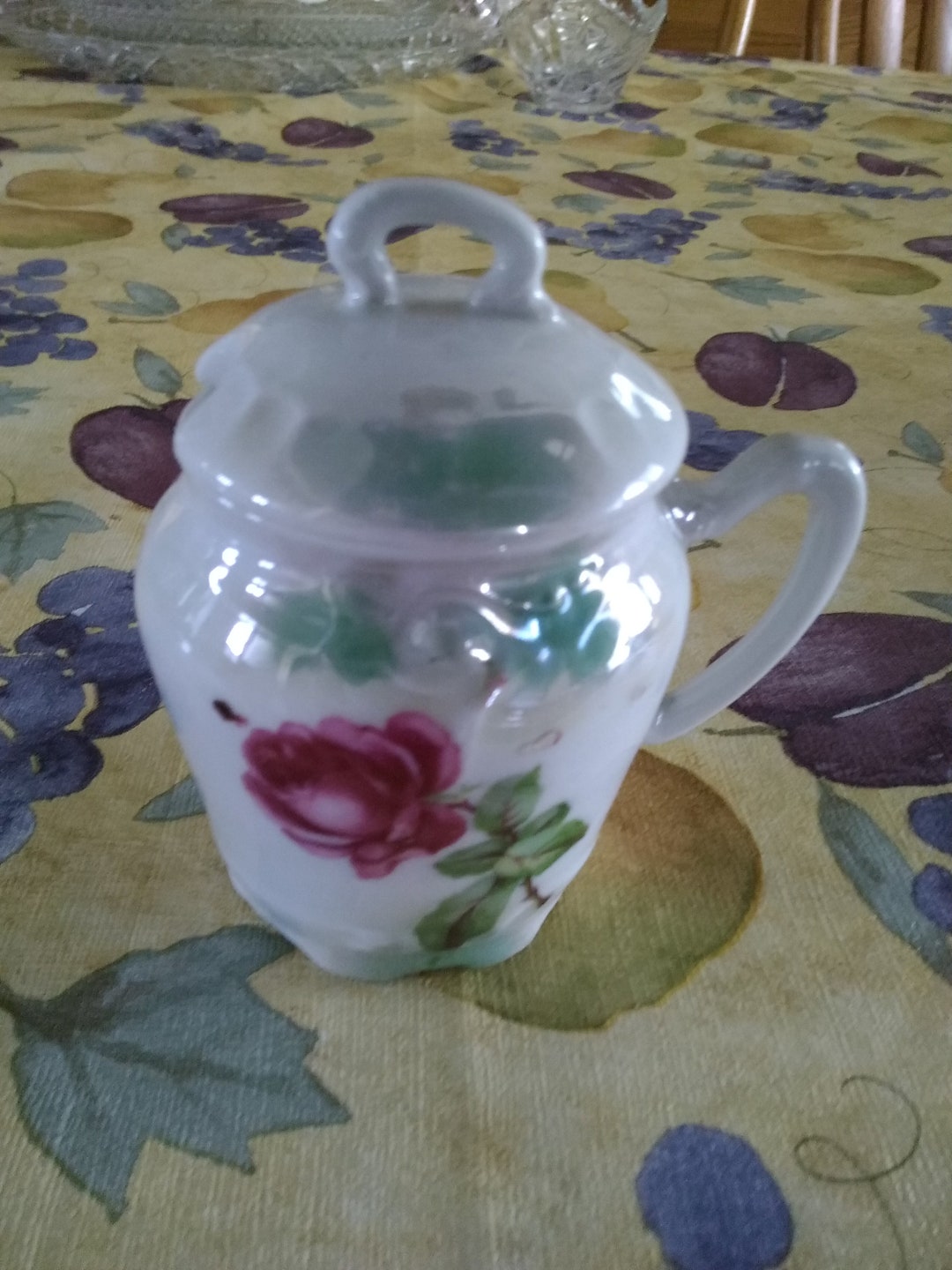 A Small White Porcelain Lusterware Footed Condiment Jar With Notched ...