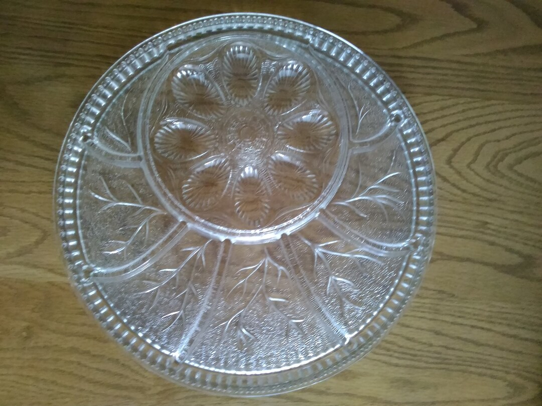 A Large Round 13" Tiara Glass Patterned Clear Glass That is a Divided ...