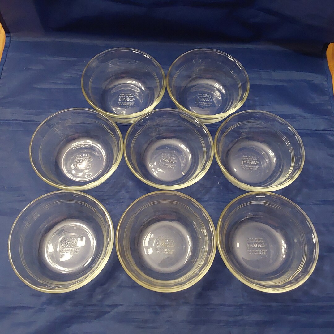 Set of 8 Matching Clear Corning Pyrex Glass Custard Cups 300 Ml With 3 ...