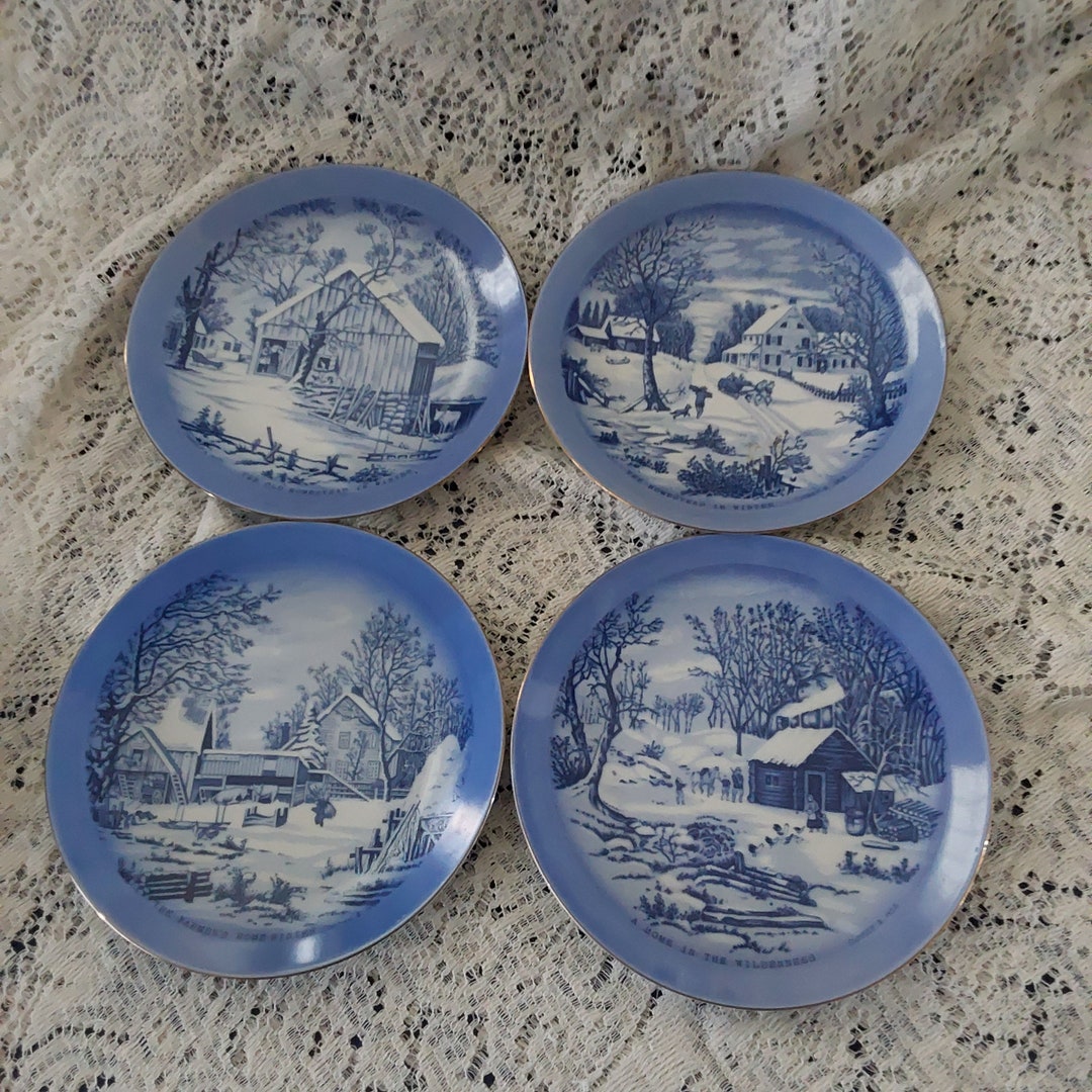 A Set of 4 Currier and Ives 8.25 Winter Homestead Plates - Etsy