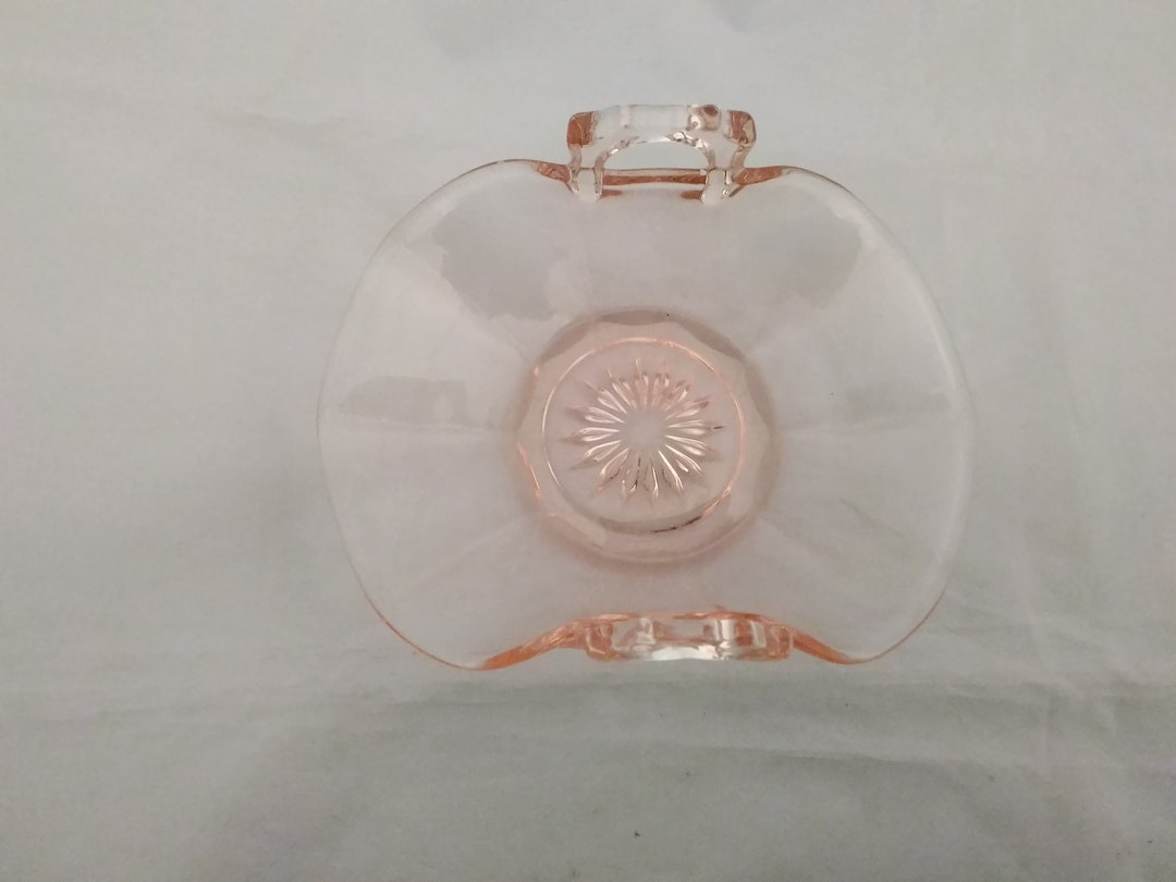 Octagon Pink Depression Glass Bon Bon Basket Shaped Plate With Handles ...