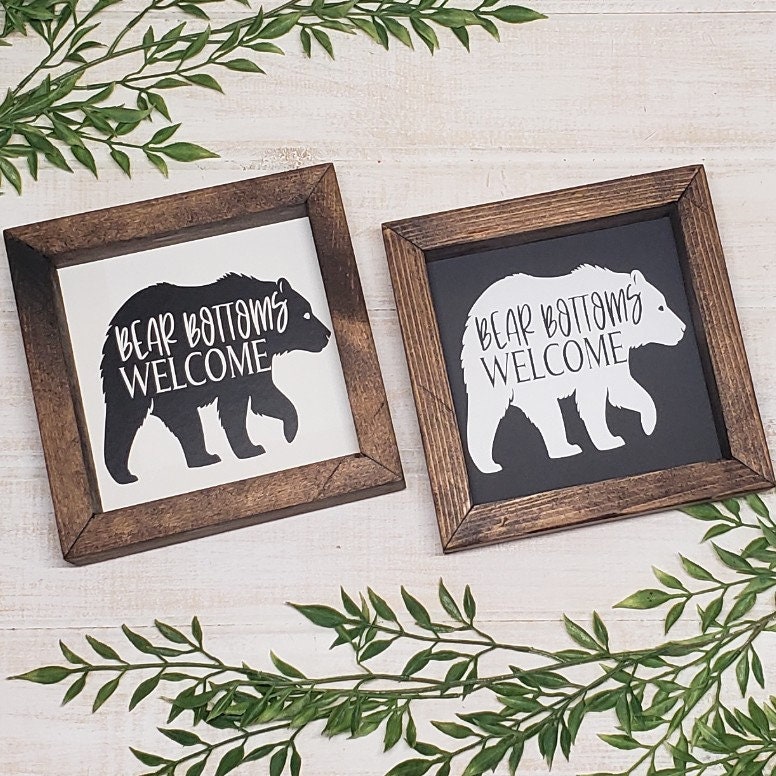 Bear Bottoms Welcome, Bathroom Sign, Bath Sign, Shelf Sitter Sign ...
