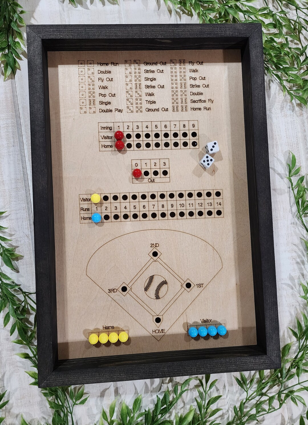 Baseball Dice Game, Wooden Dice Game, Laser Engraved Dice Game, Dice ...