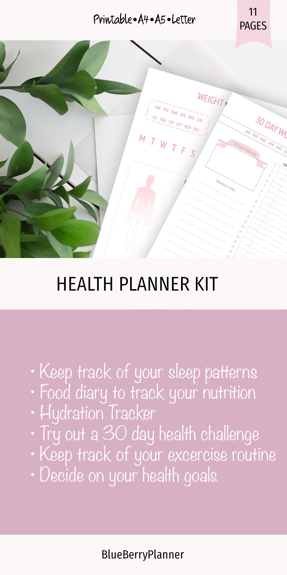 food diary journal Fitness Planner hydration tracker de-clutter workout ...