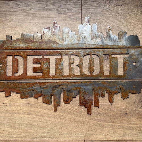Rustic Detroit City Skyline Sign Home Wall Decor - Etsy
