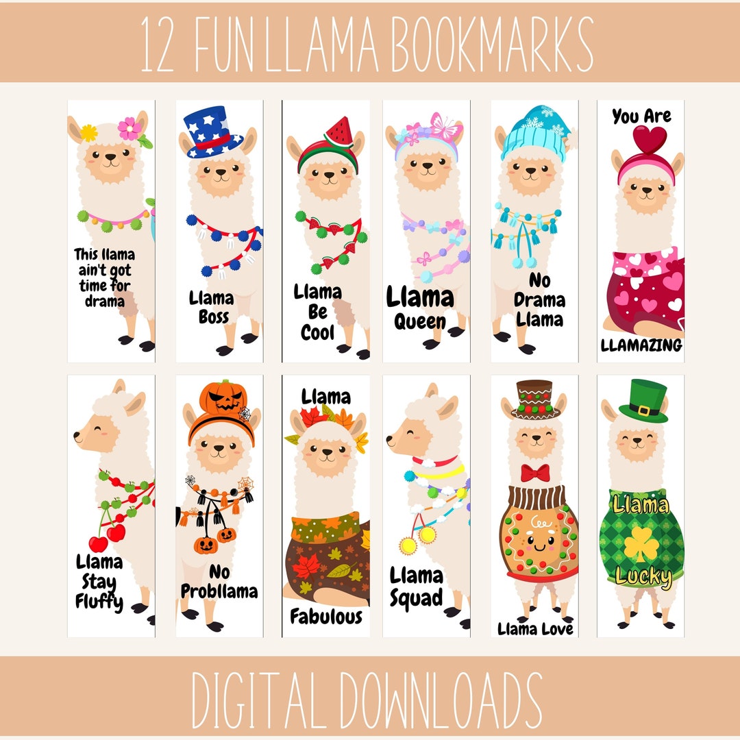 Llama Bookmarks Cute Sayings Digital Download Printable - Etsy