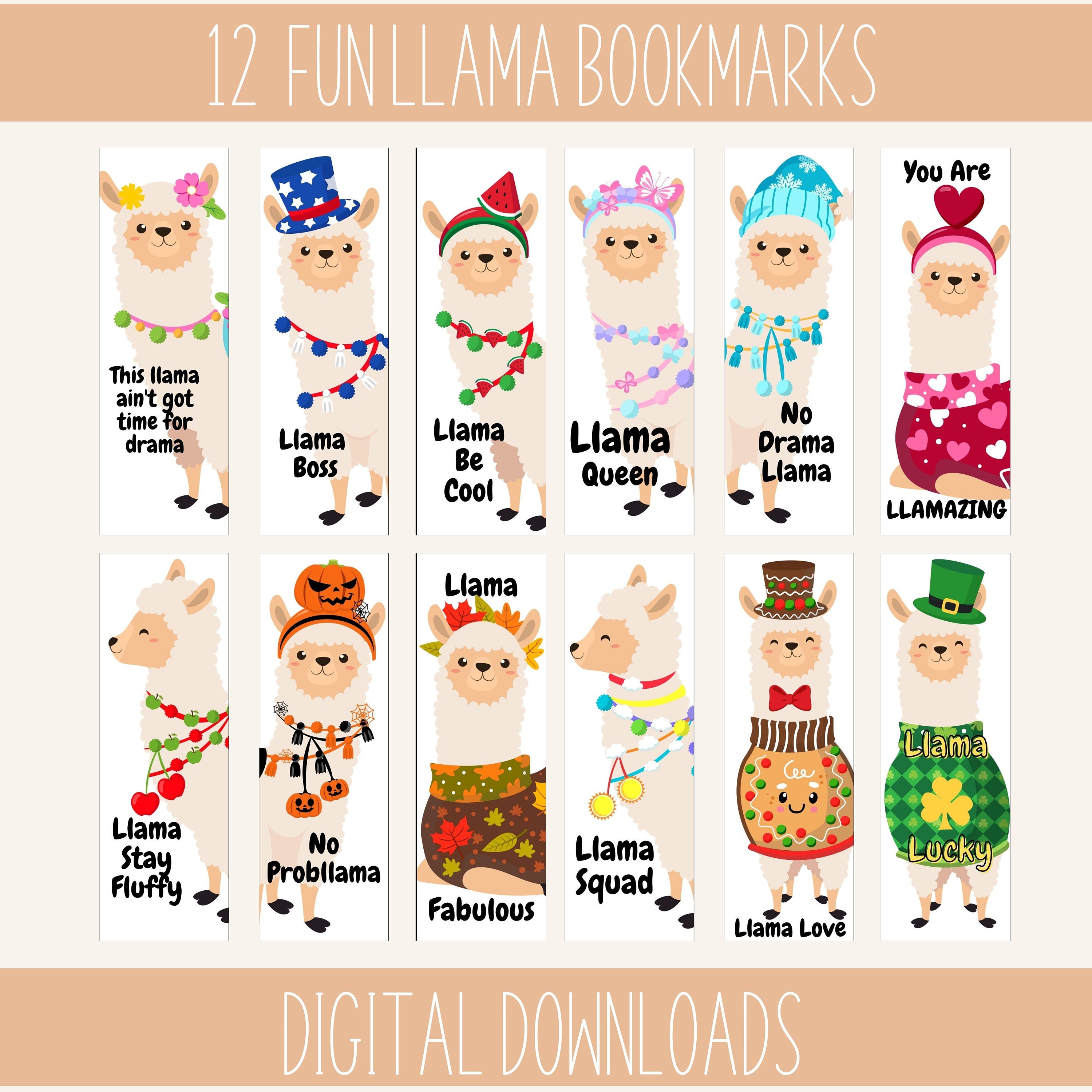 Llama Bookmarks Cute Sayings Digital Download Printable - Etsy