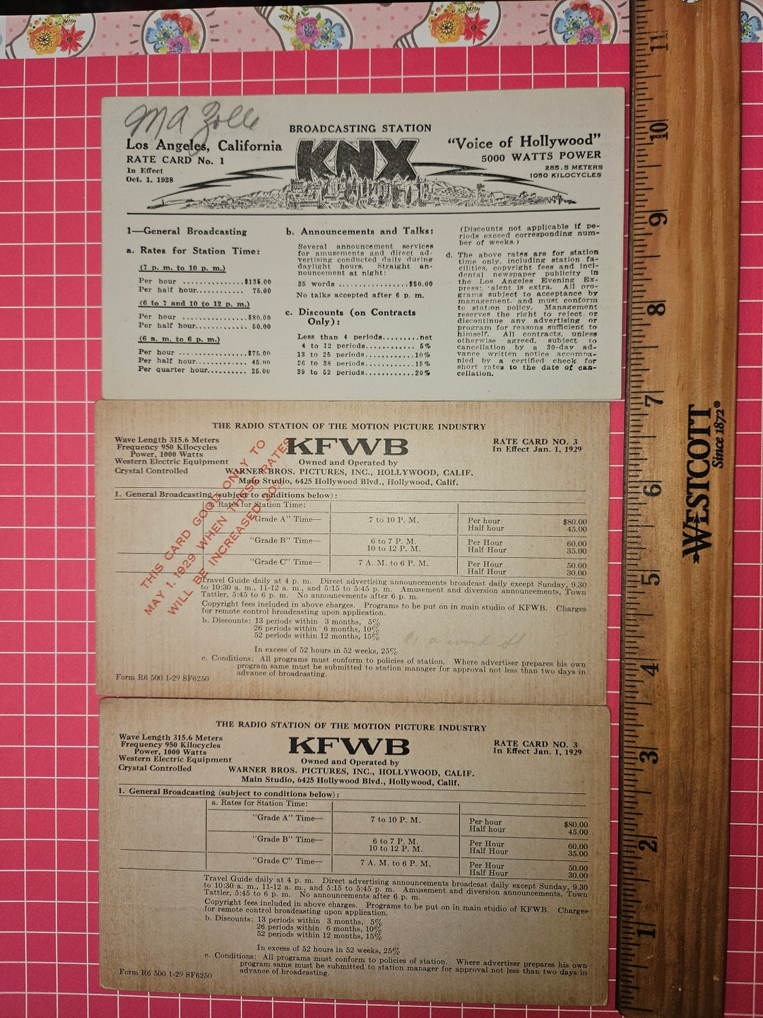 Vintage 1920s Kfwb and Knx Rate Cards - Etsy