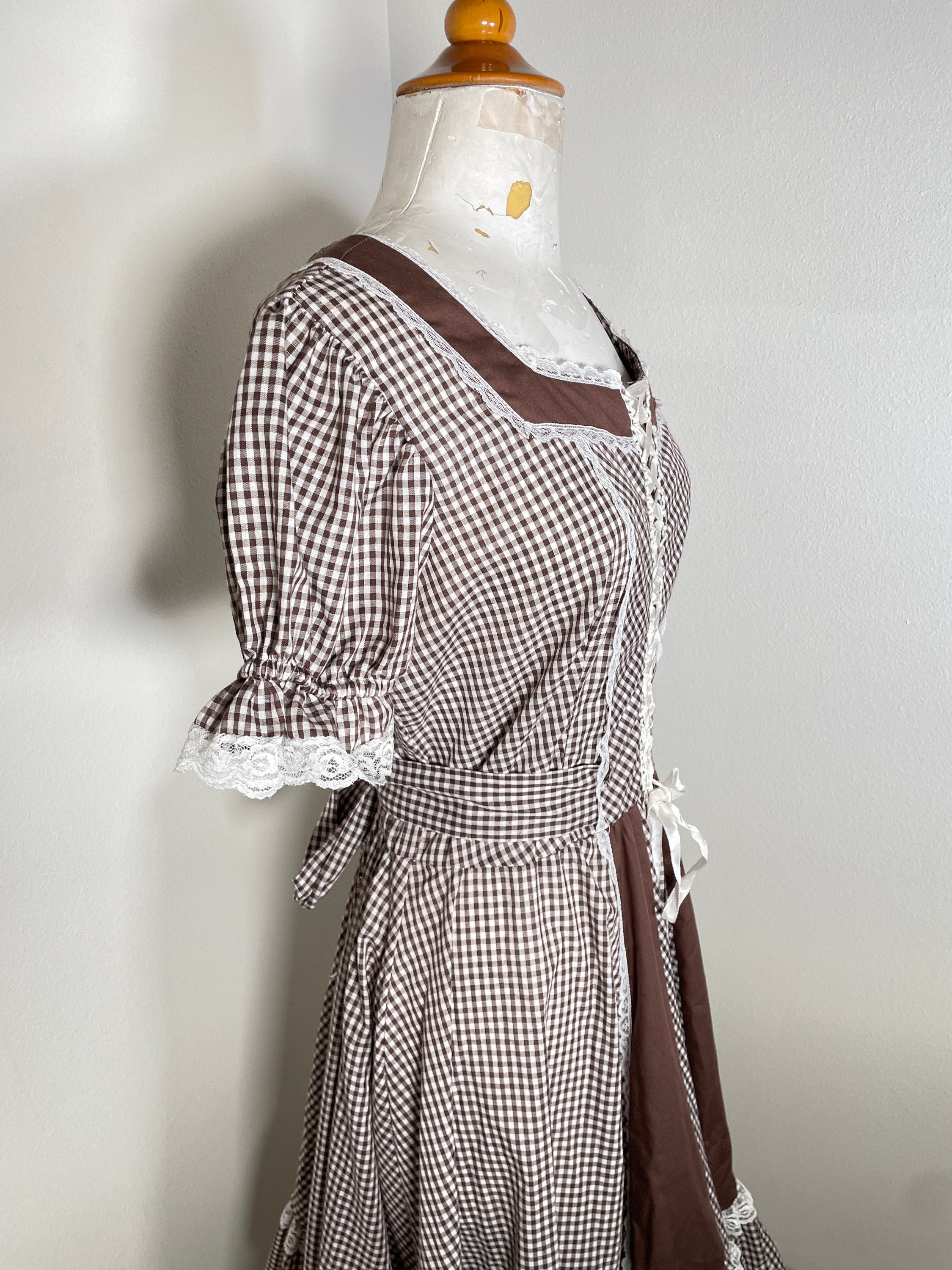 1970s Brown Gingham Corset Tied Western Square Dancing Dress - Etsy