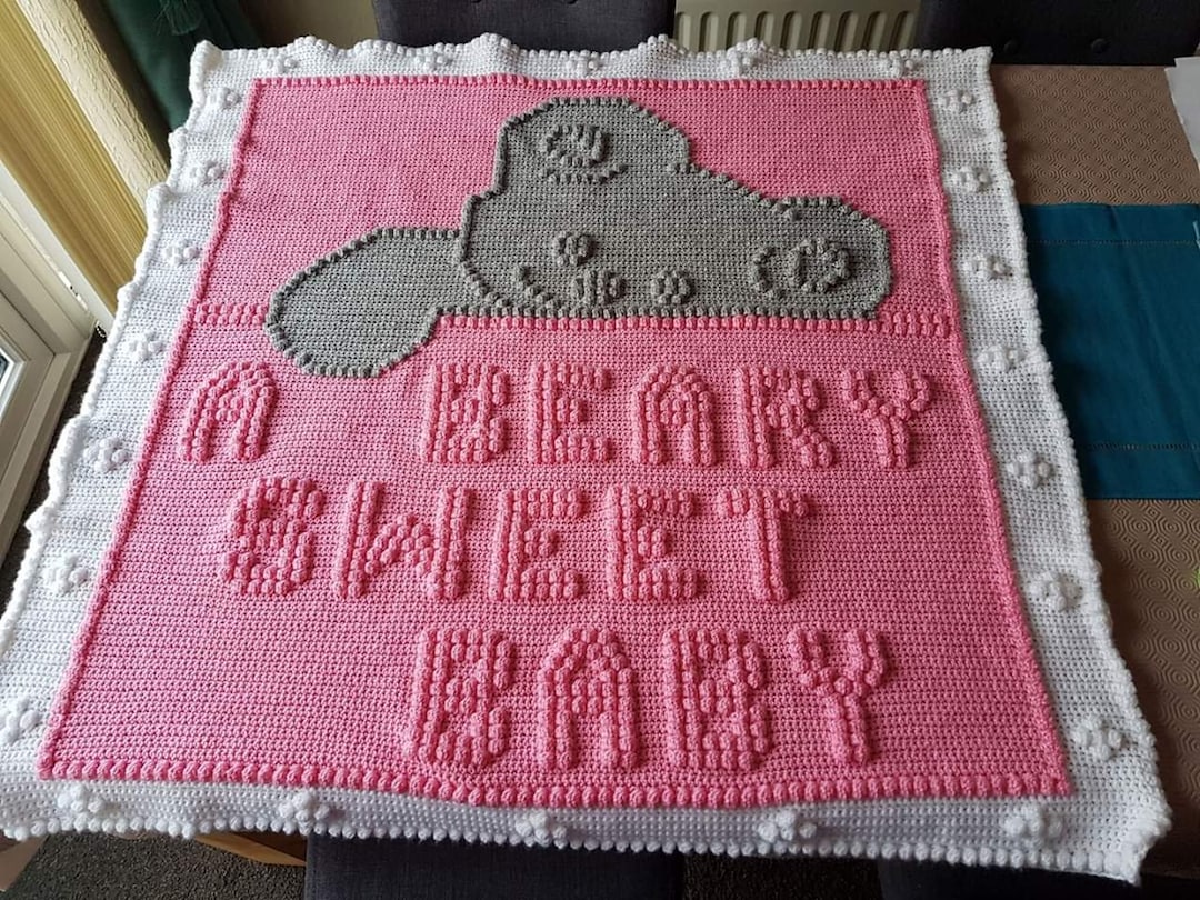 Sweet Bear Baby Crochet Blanket, Bobble Stitch Worded Blanket. Cot ...