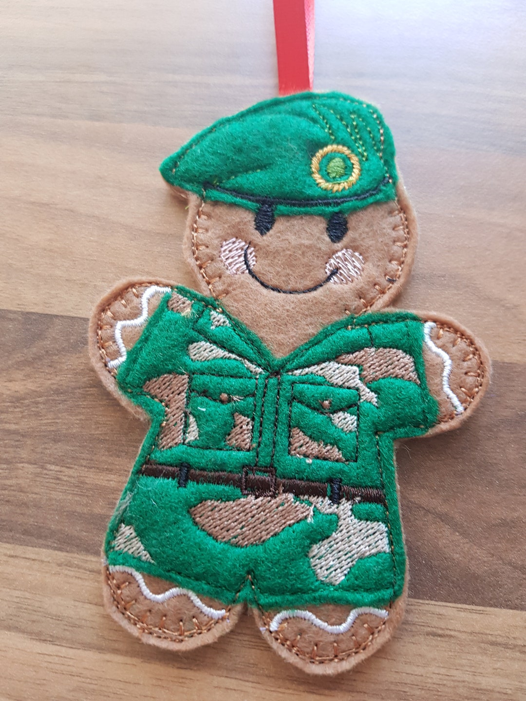 Gingerbread Man Military Christmas Green Beret Army Hanger Retirement ...