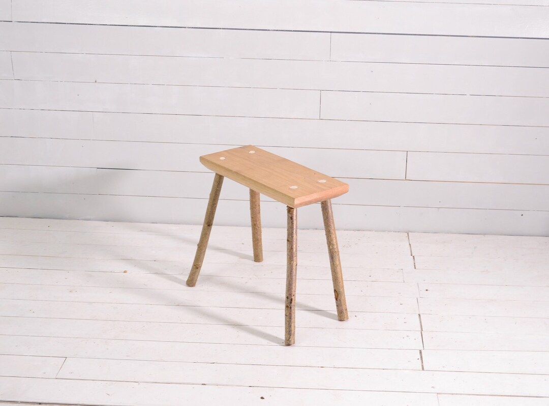 Rustic Handmade Wooden Stool, Oak With Hazel Legs, Indoor Bench - Etsy