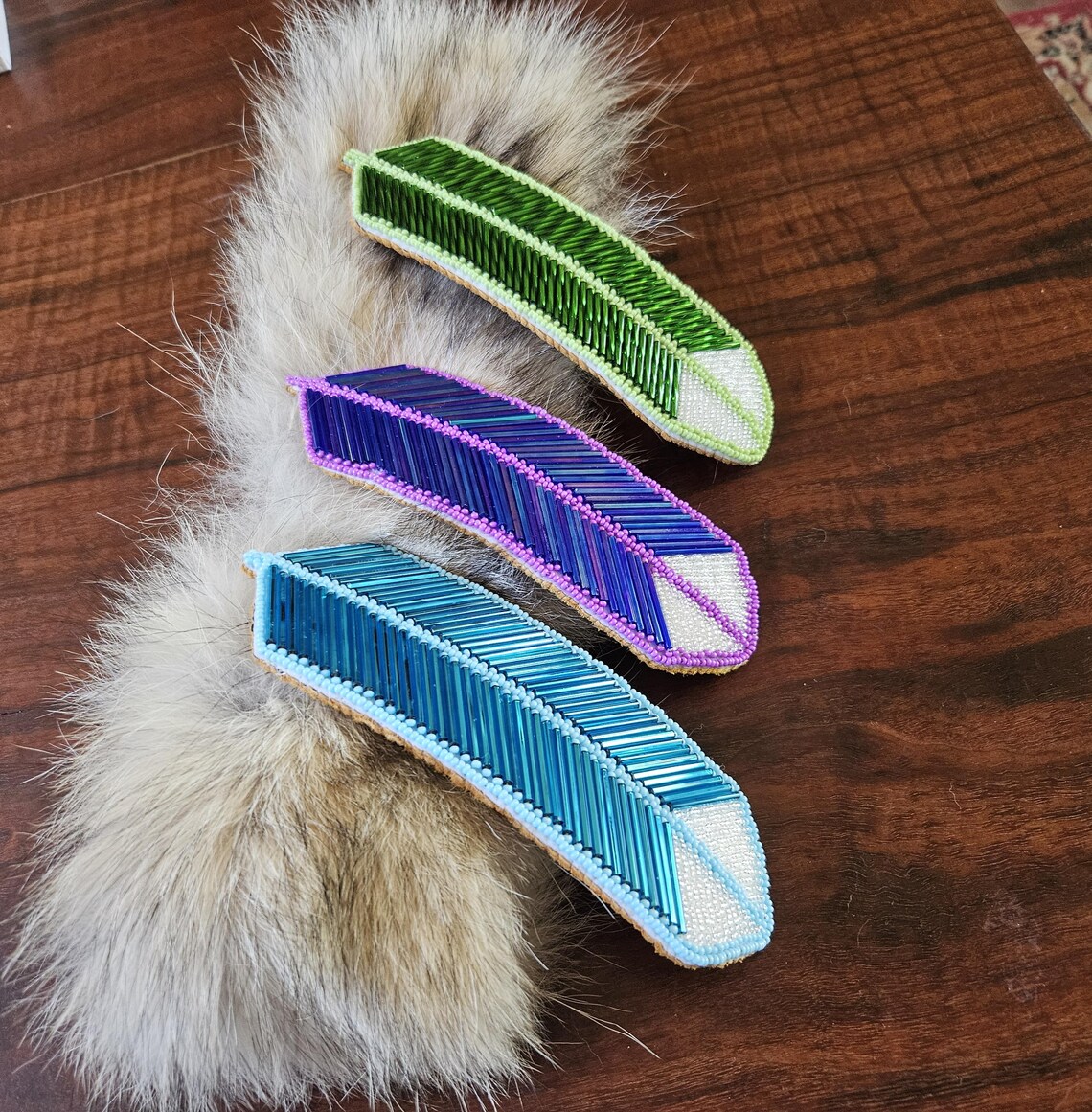 Large Beaded Feather Hair Barrette Native Made Yurok - Etsy