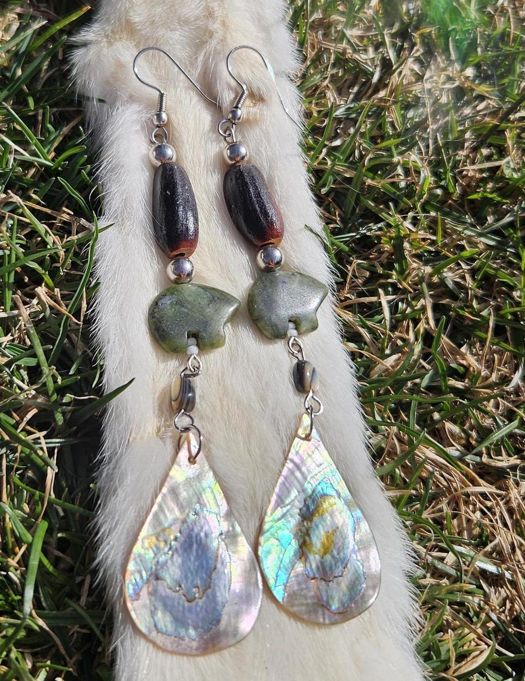 Handmade Dangle Earrings With Dentalium CZ Crystals Native Made Yurok ...