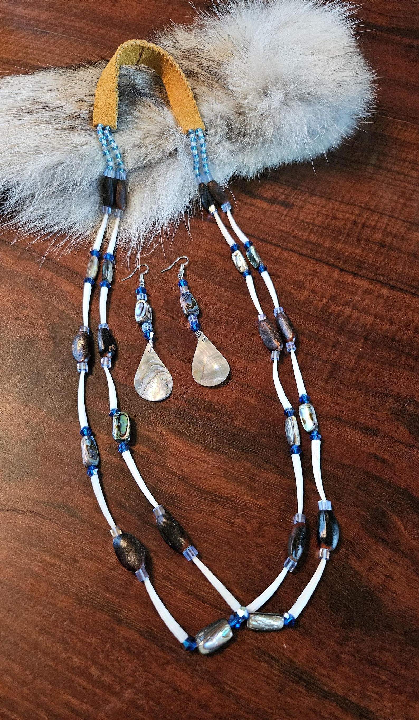 Handmade Two Strands Dentalium Pine Nuts Abalone Beaded Necklace and ...