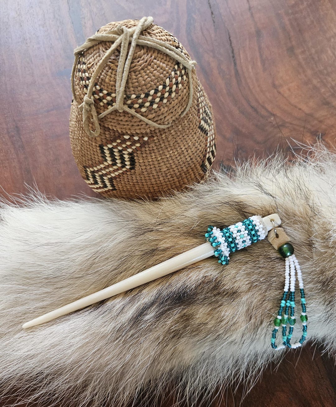 Beaded Bone Hair Stick, Native Made Yurok - Etsy