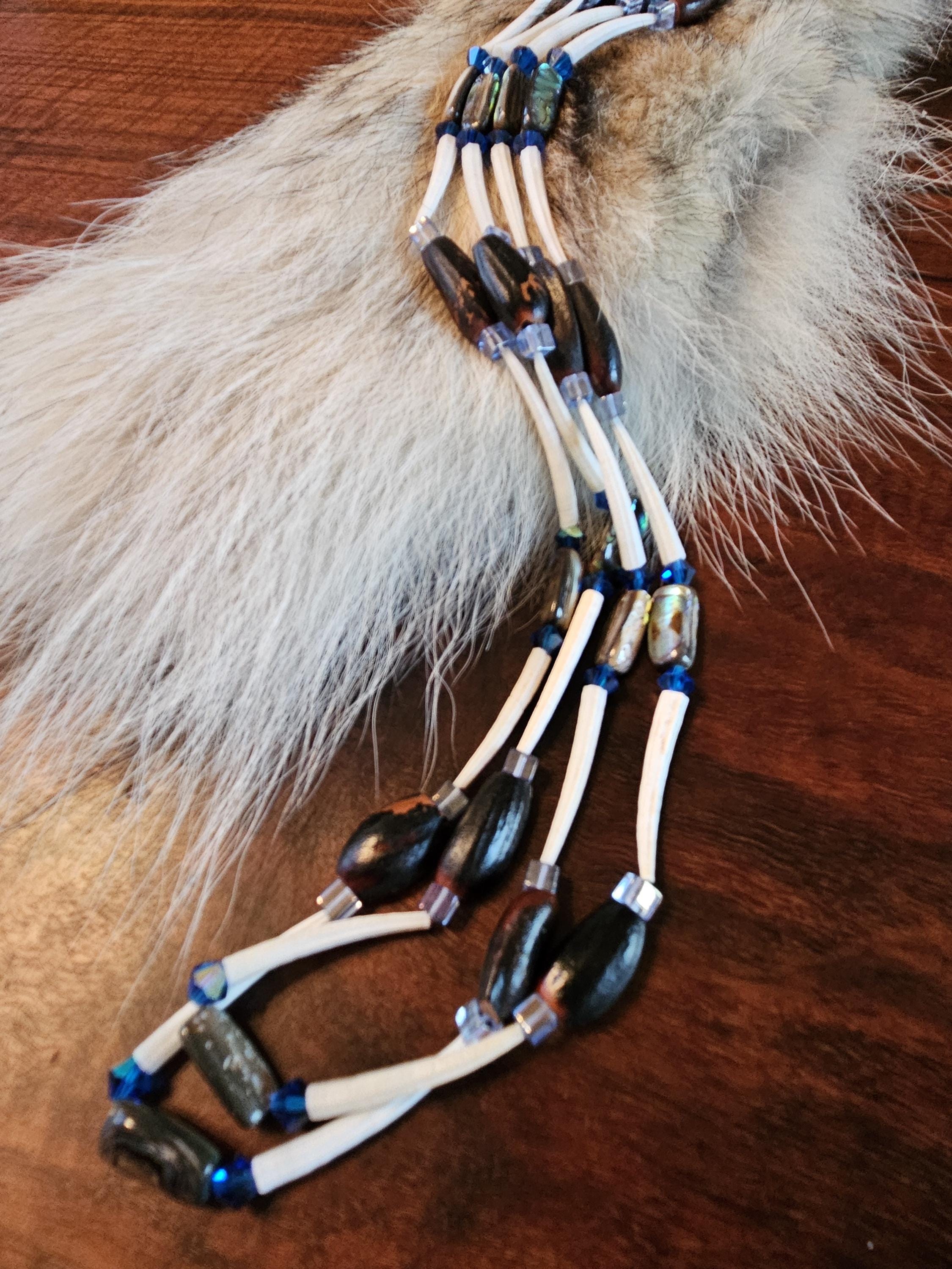 Handmade Two Strands Dentalium Pine Nuts Abalone Beaded Necklace and ...