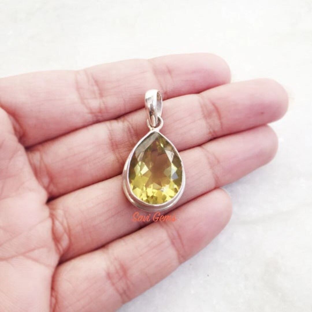 Lemon Topaz 925 Sterling Silver Handcrafted Solid Surround Teardrop ...