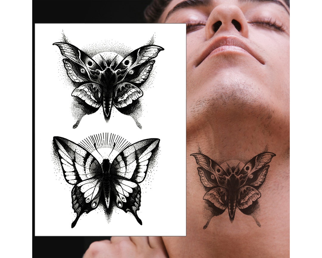 Black Dot-work Butterflies Temporary Tattoo - Butterfly Neck Arm Leg ...